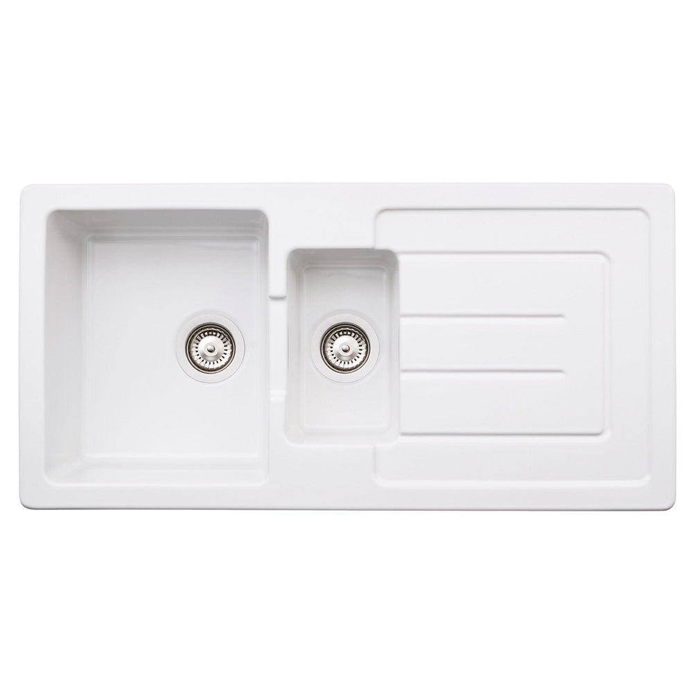 Abode Acton Inset Mount One And Quarter Bowl Kitchen Sink in Fire Clay ...