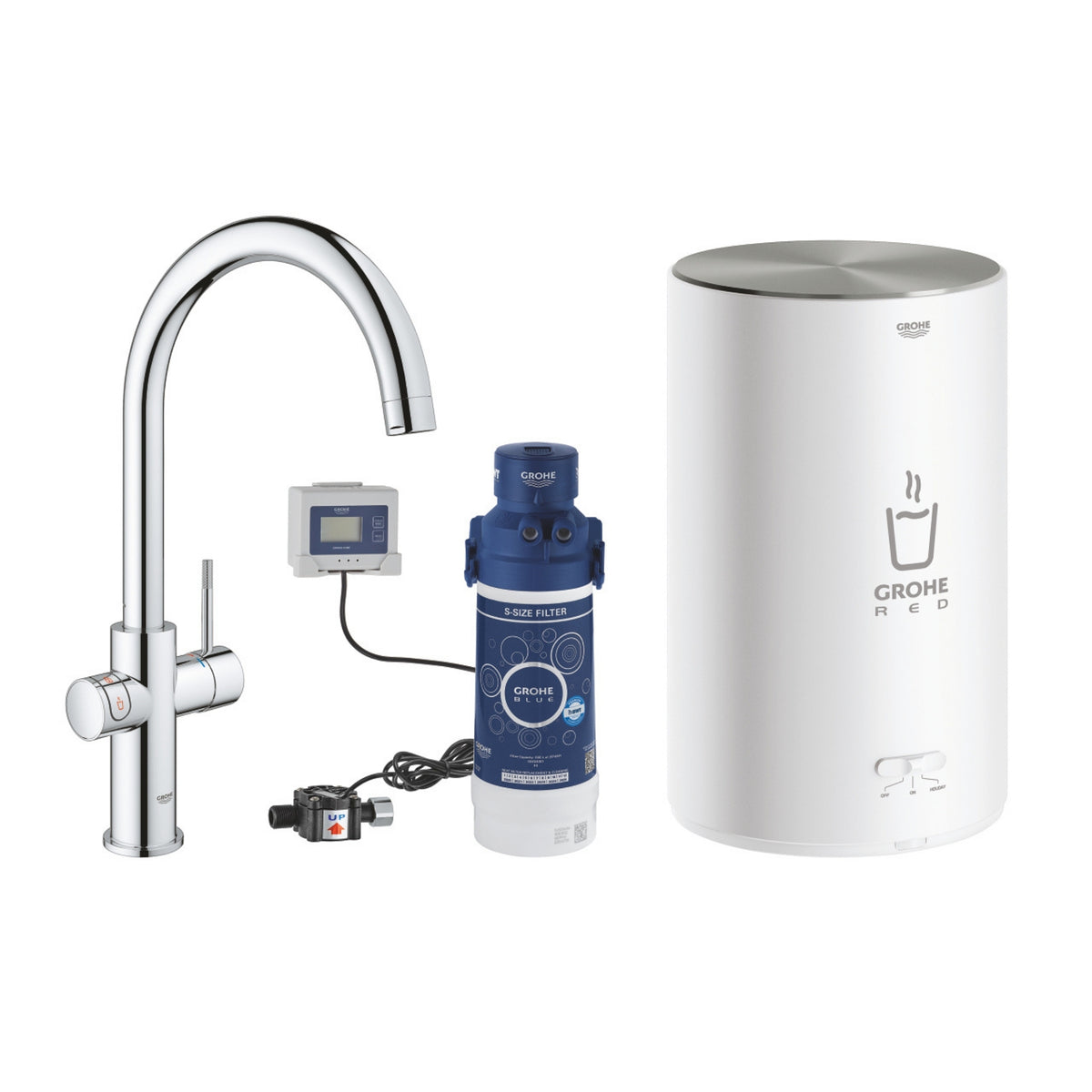 Grohe Red Duo Instant Boiling Water C-Spout Kitchen Mixer Tap with 3 L ...
