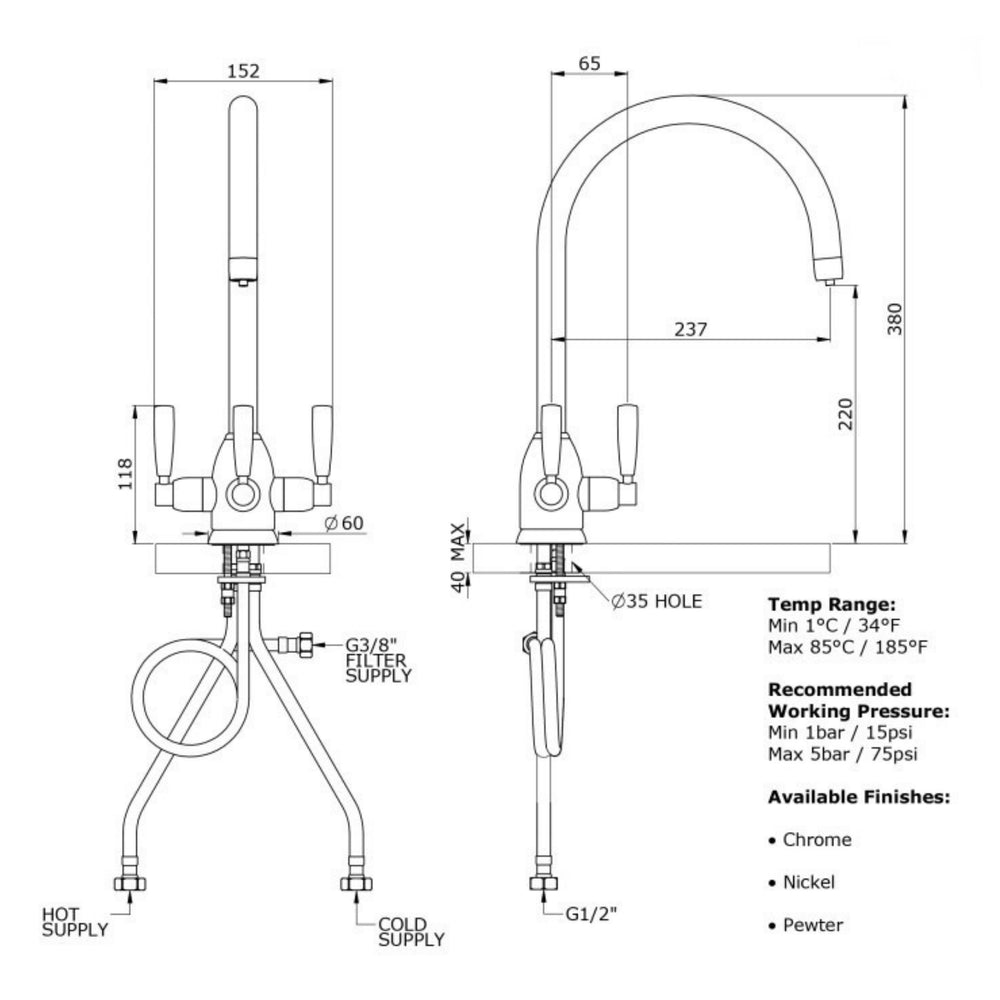 Triflow Concepts Whitehall C Spout Filtered Kitchen Tap with Triple Le ...